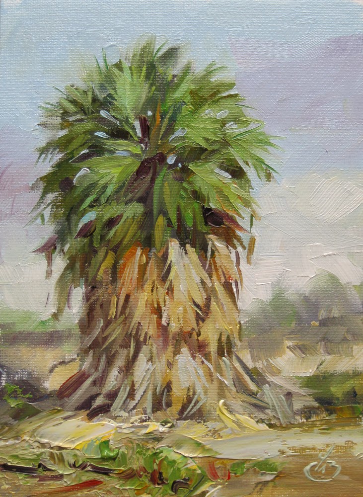 TOM BROWN FINE ART: PALM TREE GROWING WILD, 5x7 INCH PLEIN AIR OIL ...