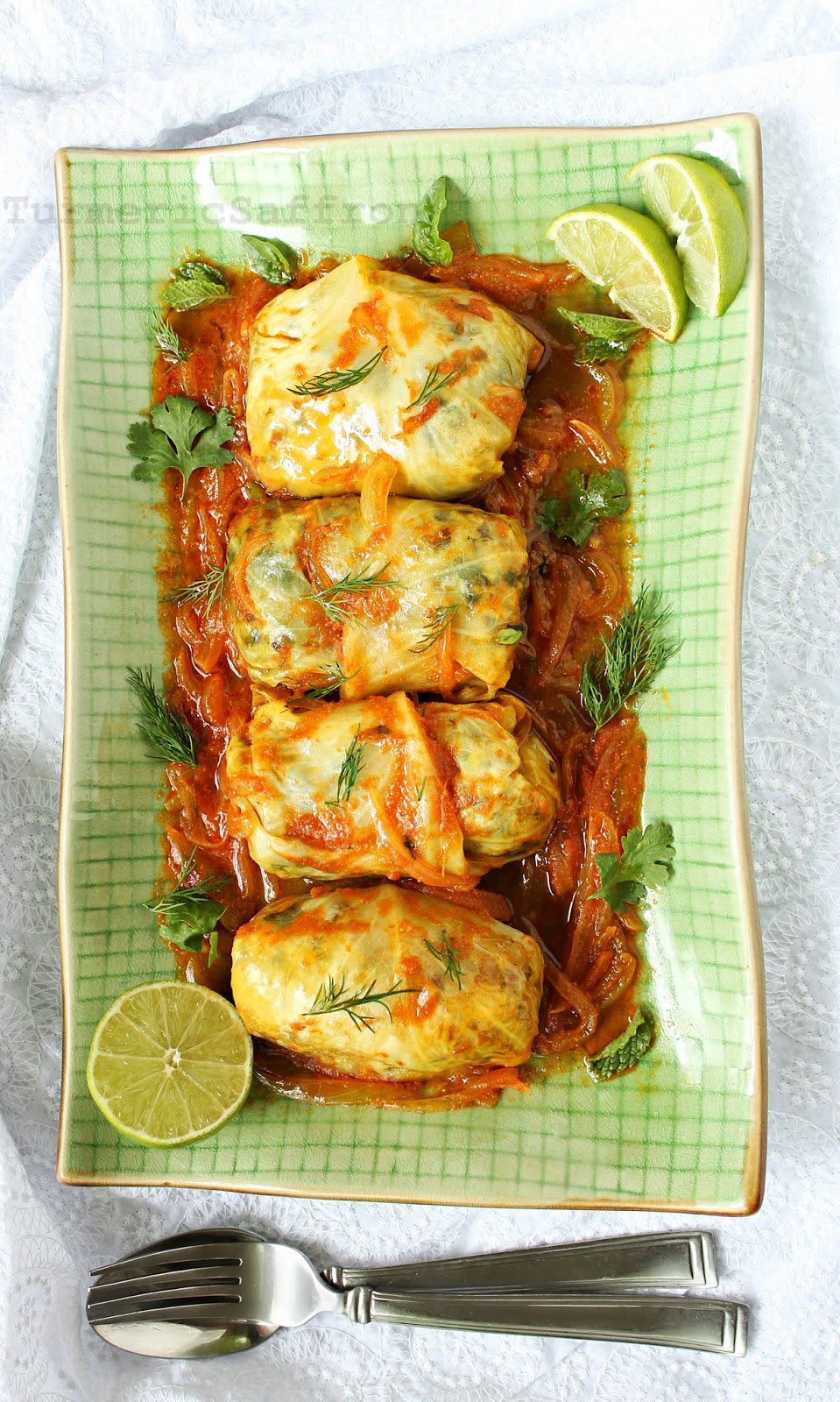 Turmeric & Saffron: Dolmeh Barg-e Kalam - Persian Stuffed Cabbage Leaves