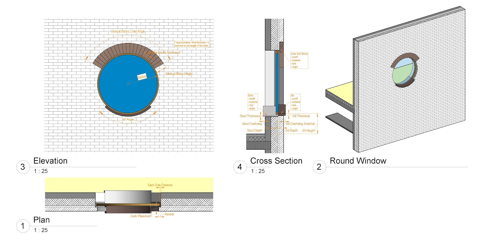 Custom Revit Families: Round Window / Okno okrągłe