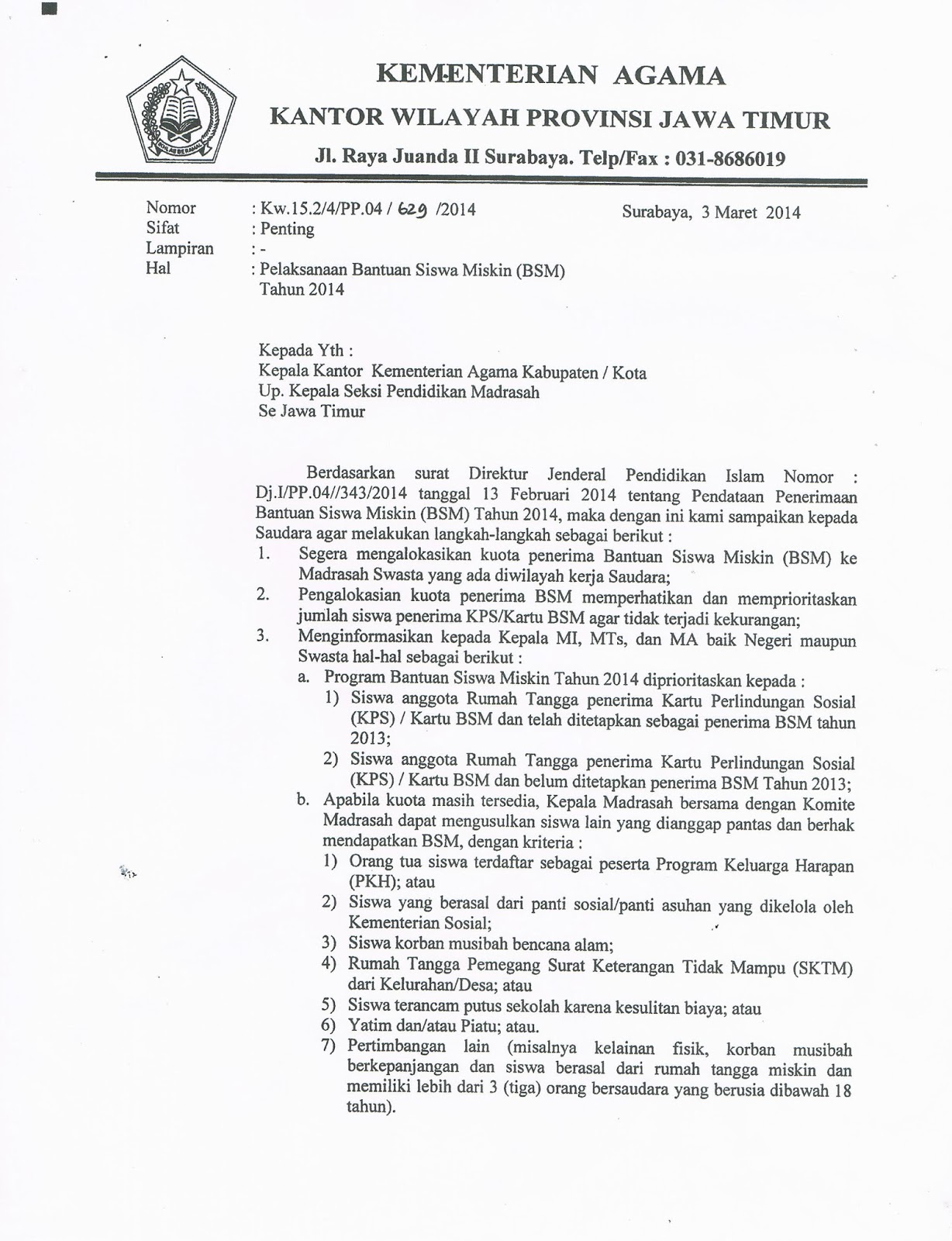 ..SEKSI PENDIDIKAN MADRASAH KABUPATEN BANGKALAN..: Kpd Yth Kepala ...