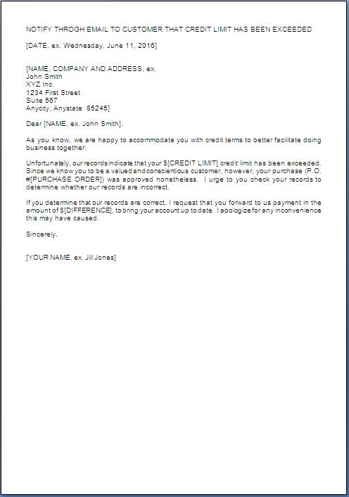 Credit Limit Exceeded Letter