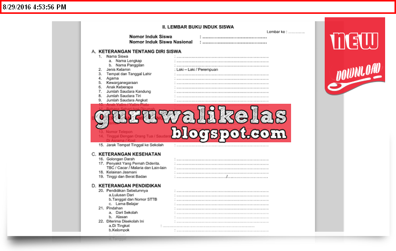 Contoh Format Buku Induk Siswa Lengkap untuk TK, SD, MI, SMP, SMA New ...