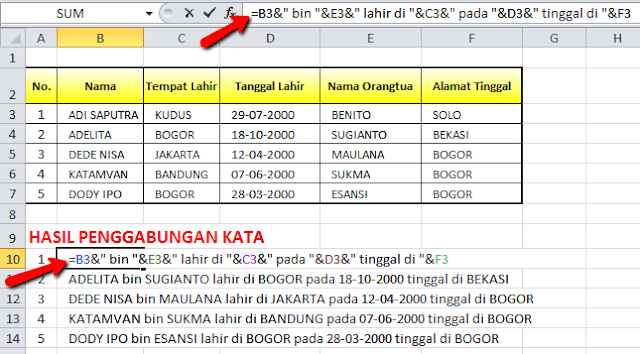 Rumus Fungsi Excel untuk Menggabungkan Teks - PAKAR TUTORIAL