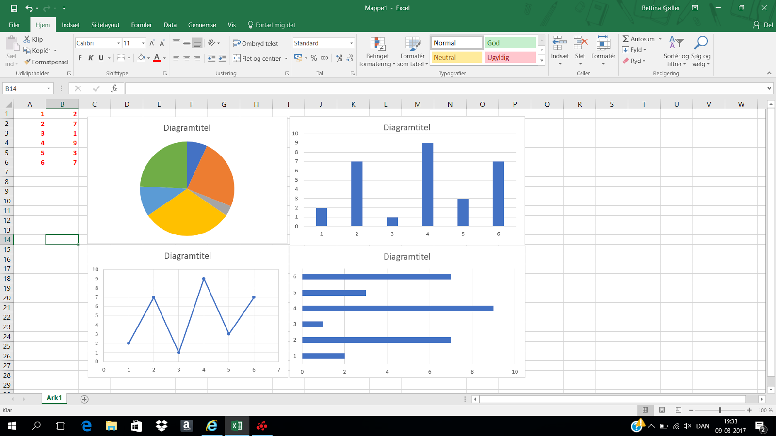 Pixton, Geogebra og Excel: Diagrammer i Excel