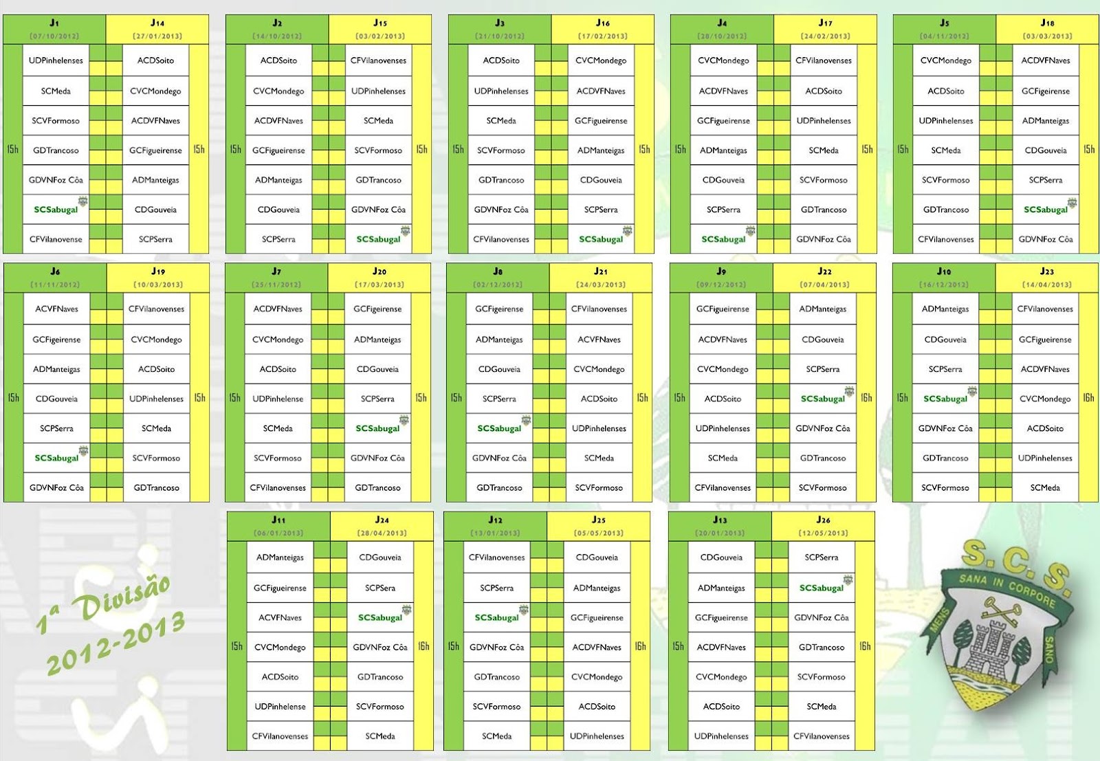 Sporting Clube do Sabugal: Calendário da 1ª Divisão