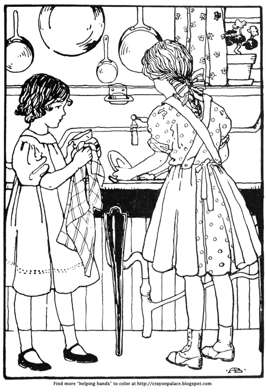 Crayon Palace: "Wash and Dry The Dishes" coloring page
