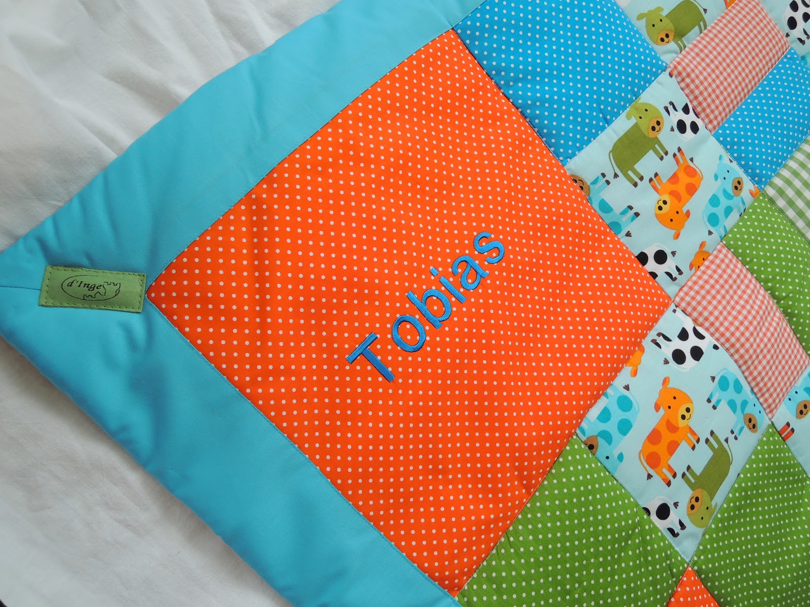 d'Inge: Patchwork-Babydecke Tobias (Bauernhof)
