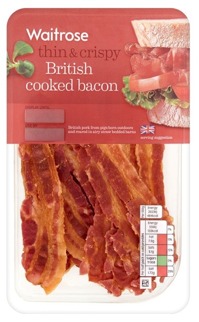 The Bacon Label Gallery: Waitrose Thin and Crispy British Cooked Bacon