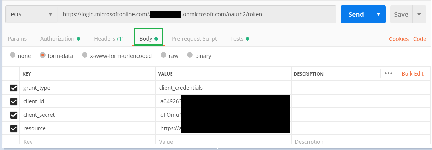 D365 Postman Access Token Creation