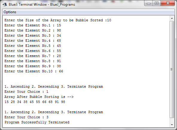 Bubble Sort : Java : BlueJ