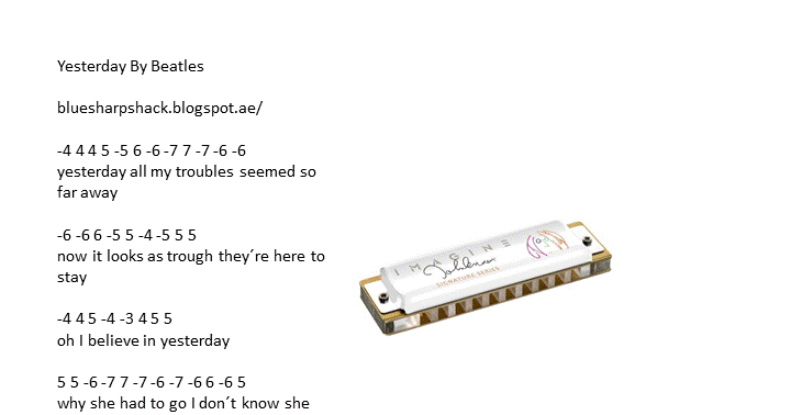Blues Harp Shack: Yesterday By Beatles Harmonica Tab