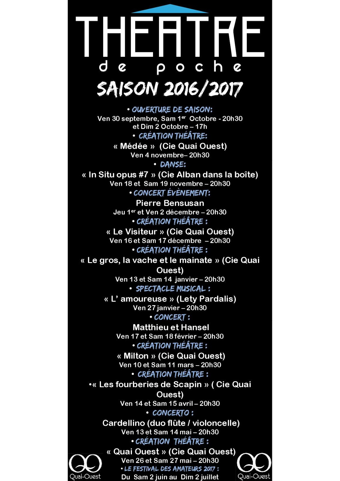 Cie QUAI OUEST: Théâtre de Poche 2016-2017: la programmation officielle!!!