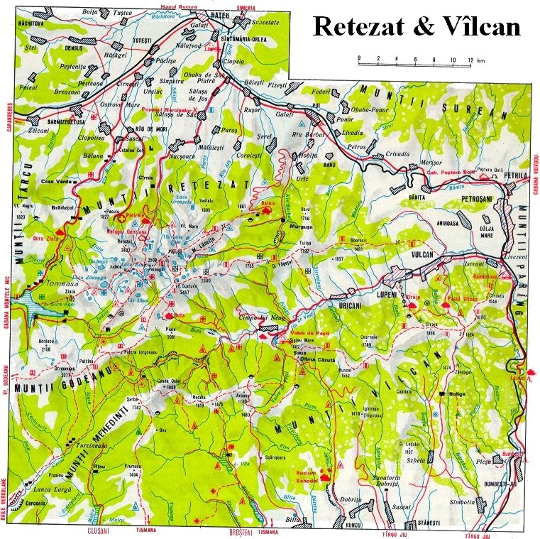 Romania Mountains Tourist Map: Romania mountains tourist trails map