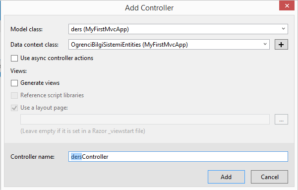 ASP.NET MVC Database( LocalDB) Bağlantısı