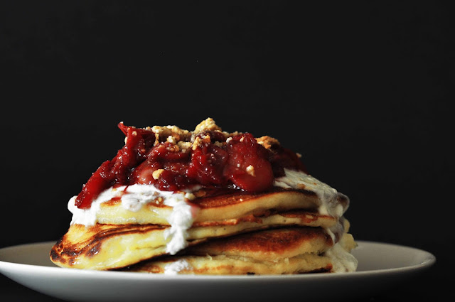Buttermilk Pancakes with Yogurt Dressing topped with Hibiscus Peach ...