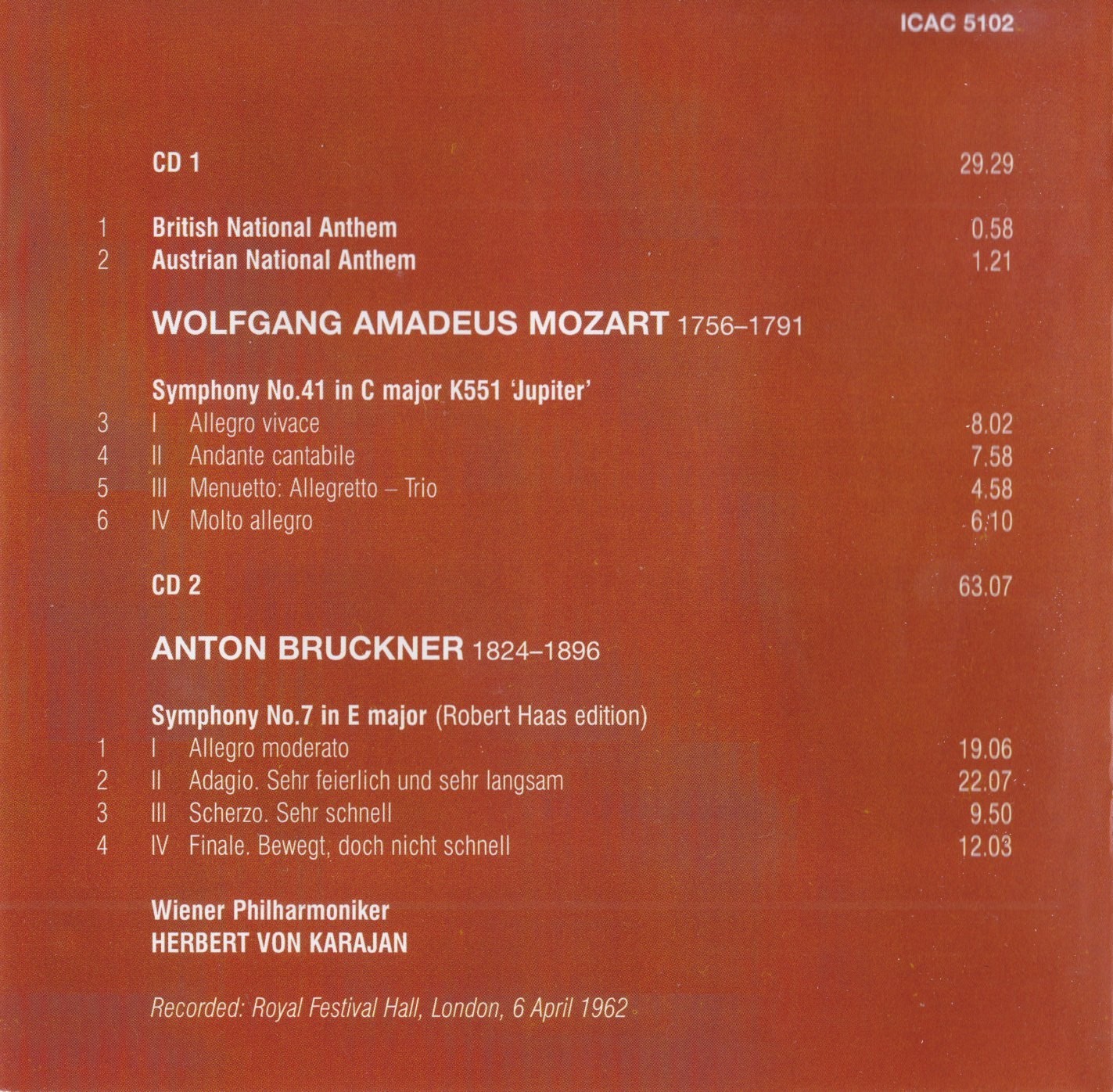 Sentidos: Mozart. Sinfonía nº 41. Bruckner. Sinfonía nº 7. Karajan ...