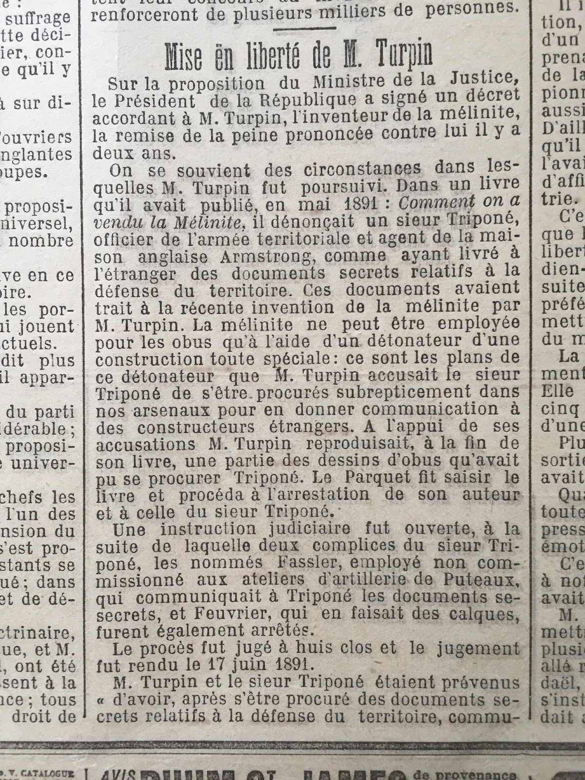 Eugène Turpin (1848 - 1927): Eugène Turpin sort de prison