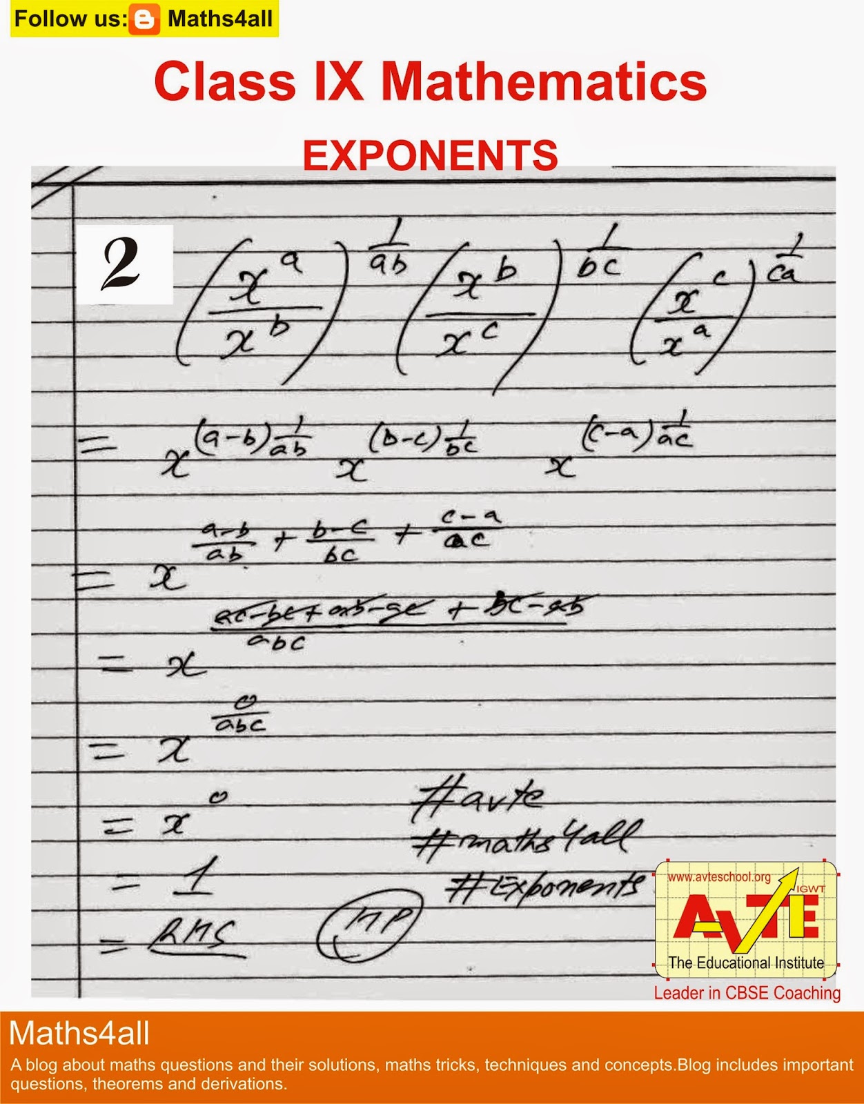 Class IX Mathematics Exponents Important Question 2