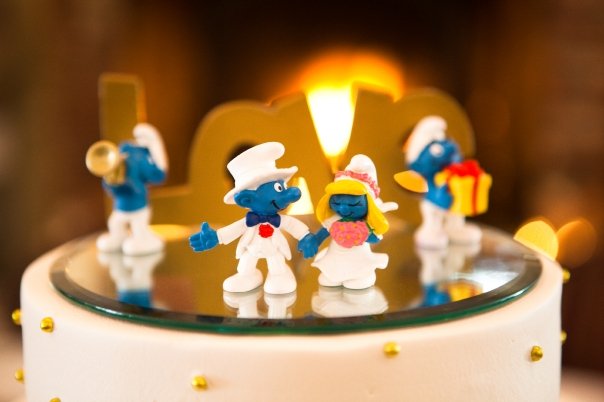 EIRIC™: Interracial Couple Celebrate Wedding With Smurf Cake Topper