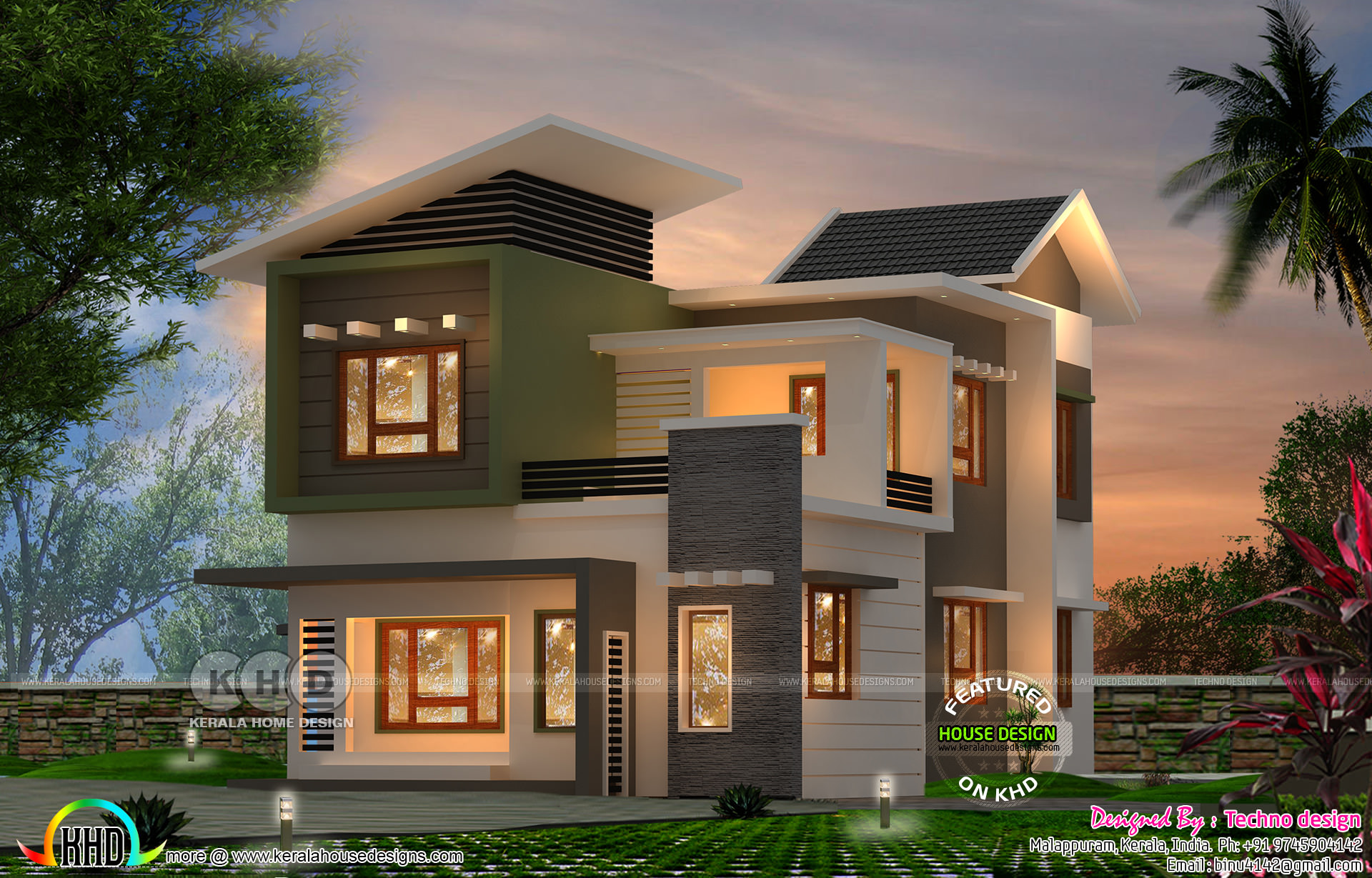 1773 square feet 3 bedroom slanting roof home - Kerala Home Design and ...