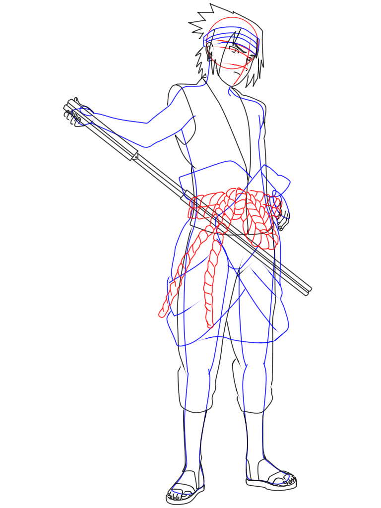 Cara Menggambar Sasuke Uchiha Black Costume