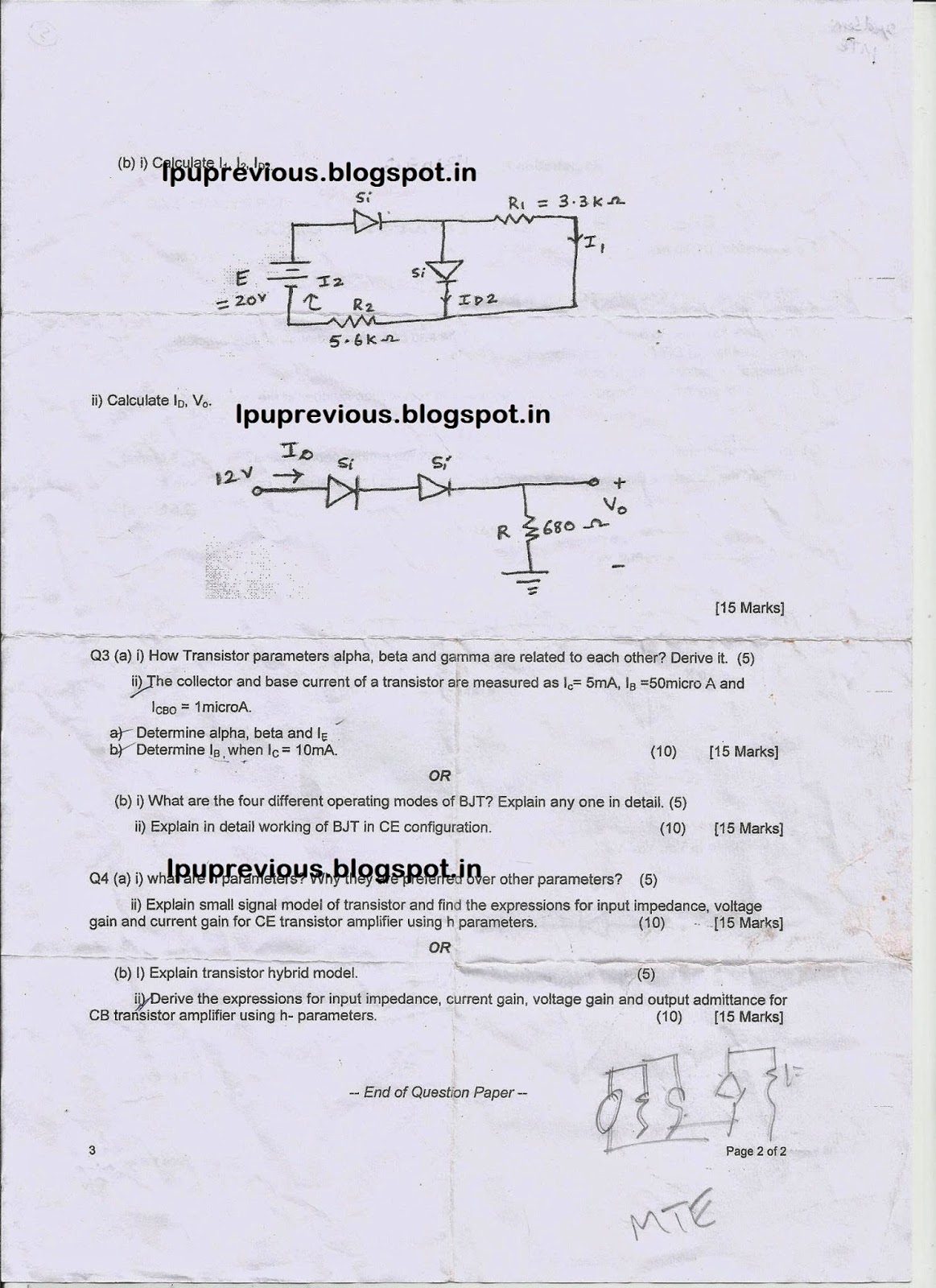 ECE 206 ELECTRONIC DEVICES AND CIRCUITS previous question papers and ...