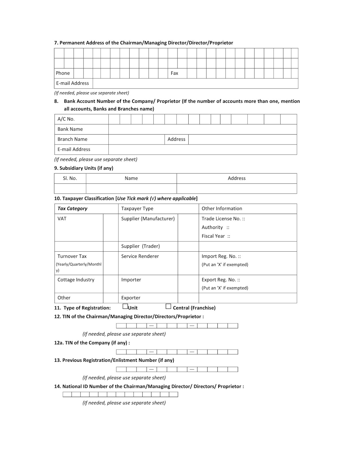 Tax bd 2015: Mushak-6 : Application form for VAT registration and ...