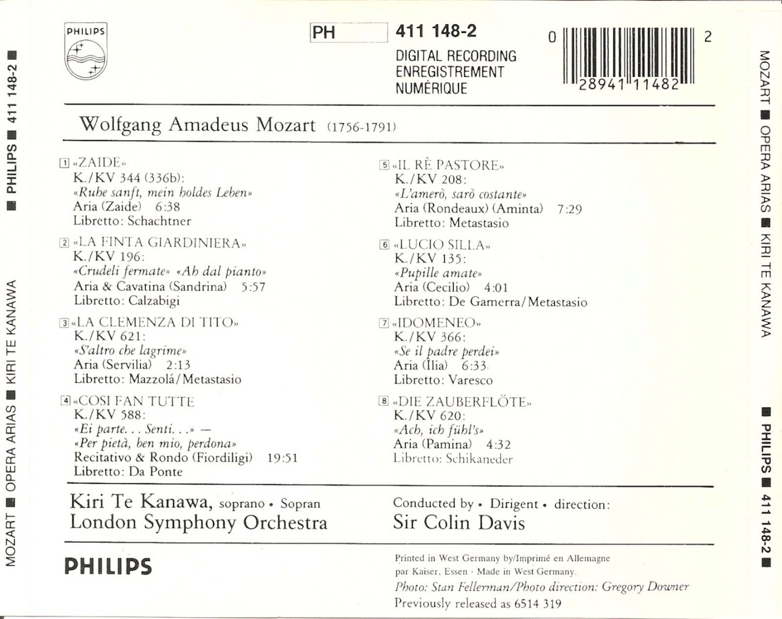The First Pressing CD Collection: Wolfgang Amadeus Mozart - Opera Arias