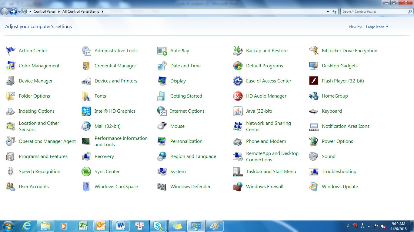 All Control Panel Items