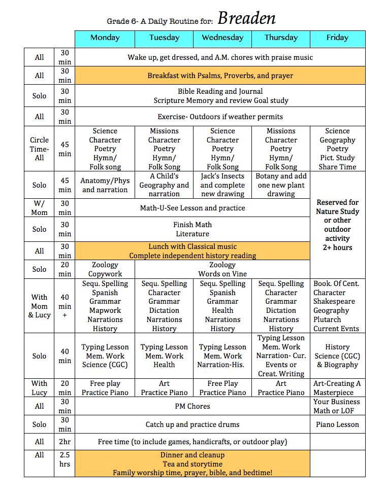 Home Schooling The Hoffmasters: 2012-2013 Weekly Schedules for Grade K ...