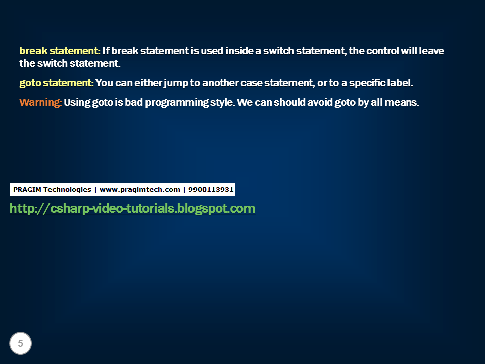 Sql server, .net and c# video tutorial: Part 12 – switch statement in C#