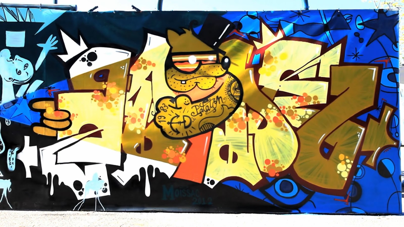 Fresque graff Moissac - Reso, Zeus, Pariz, Ekors, Mr Wany, Ato