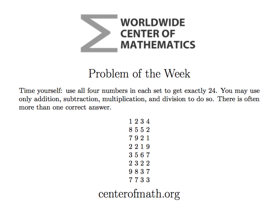The Center of Math Blog: Problem of the Week