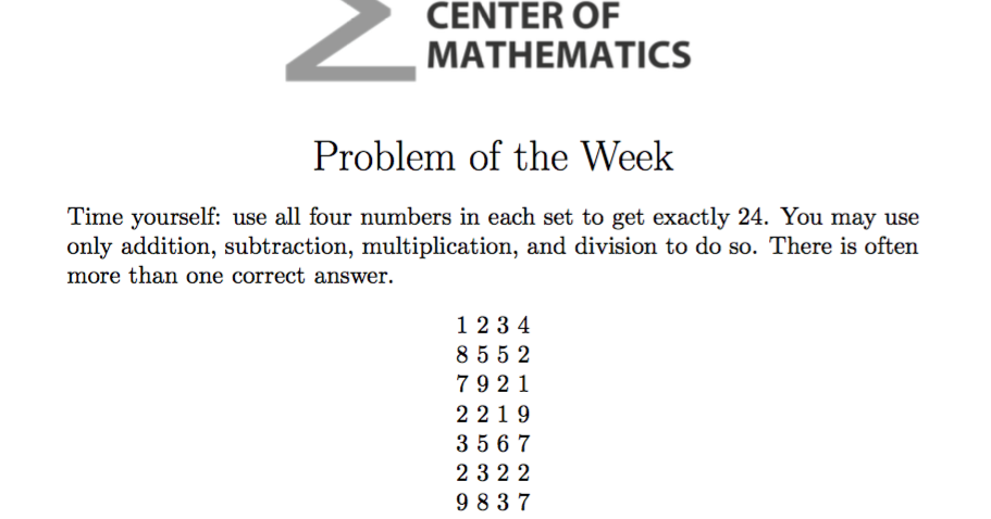 The Center of Math Blog: Problem of the Week