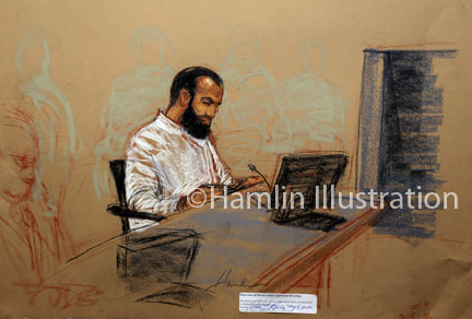 Janet Hamlin Illustration: 911 arraignment in Guantanamo- sketches