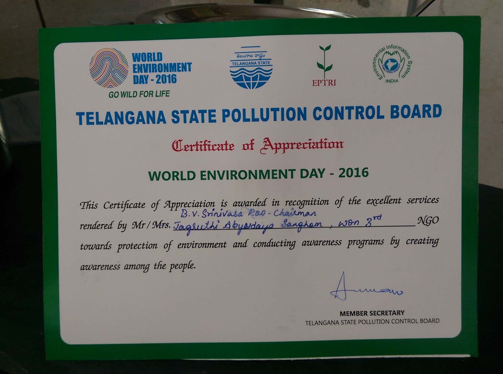 Changing Lifestyle- A Solution- To Save Na(Fu)ture: Best NGO Award to ...