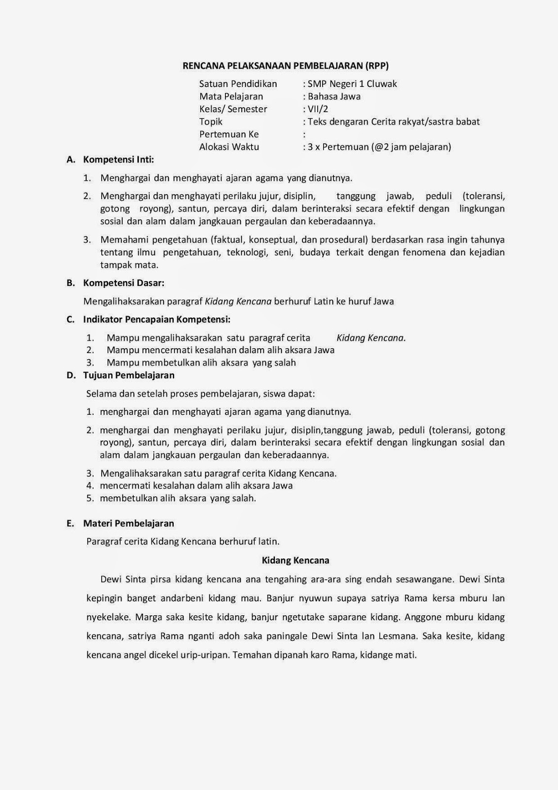 CONTOH RPP - Sinau Bareng