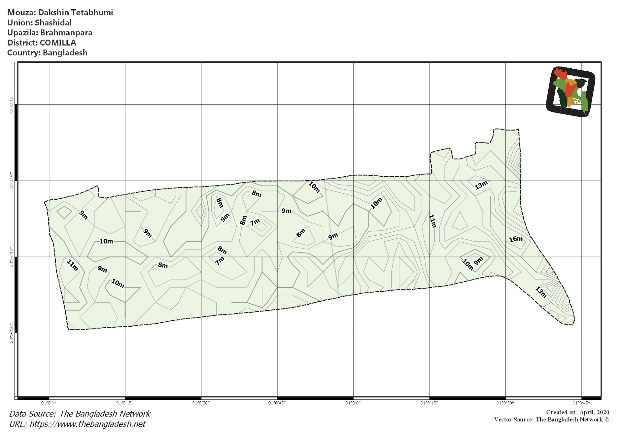 Map of Dakshin Tetabhumi Mouza, Brahmanpara, Comilla