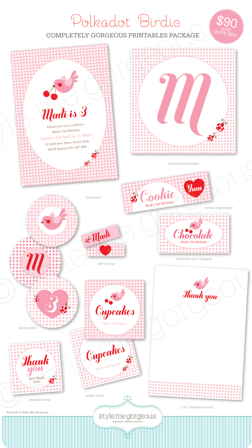 Style Me Gorgeous: {Print to Party Decor} Polkadot Birdie