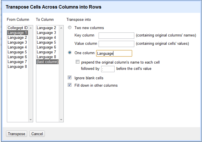 Transpose columns across rows (grefine 2.5) ~ RefinePro Knowledge Base ...