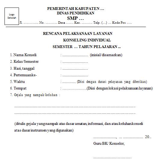 Contoh Format Rencana Pelaksanaan Layanan Konseling Individu (untuk BK ...