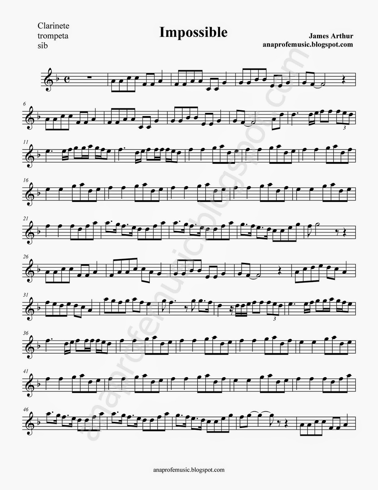 AnaProfeMusic: Partitura Impossible, de James Arthur - Sheet Music
