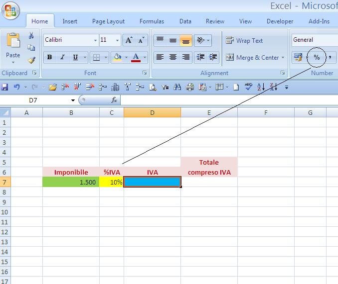 2) Quindi nella casella "Blu" scriviamo la formula che moltiplica la c ...