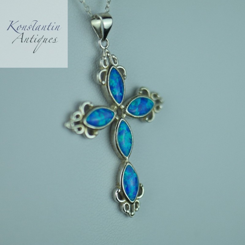 Contessa Di Capri Sterling silver cross with Opal stones pendant on ...