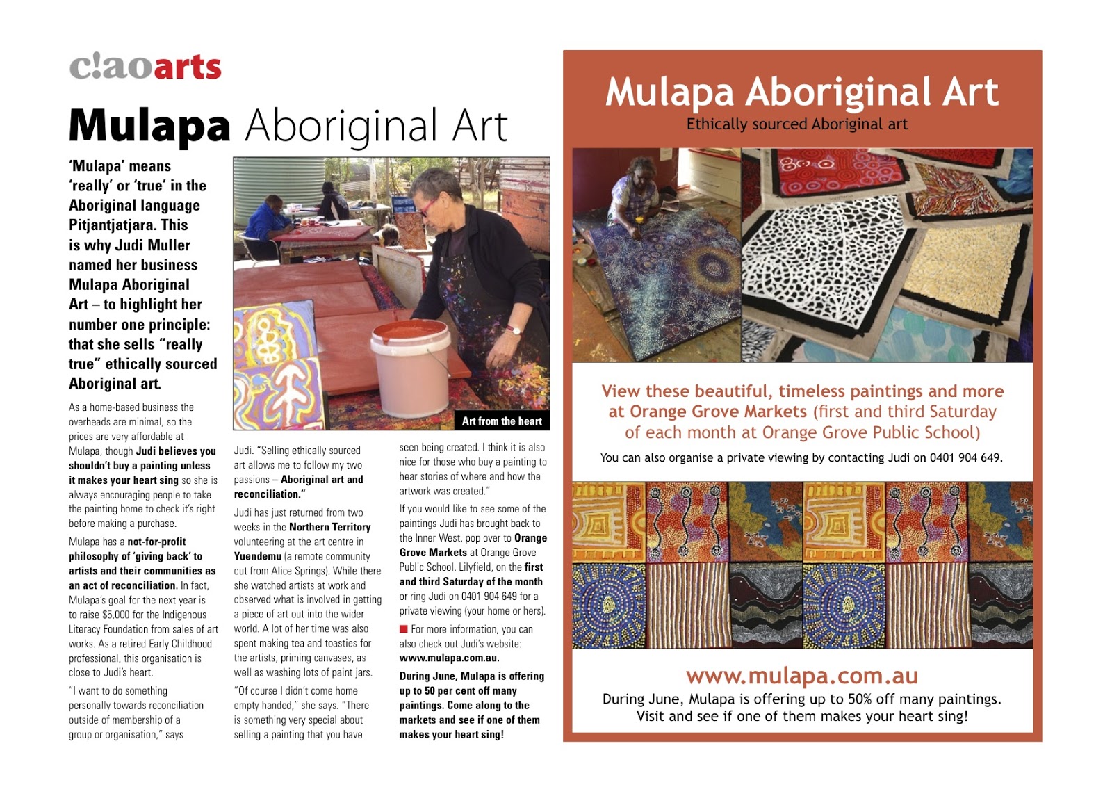 Orange Grove Goings On: 5 Questions with Judi & Mulapa Aboriginal Art