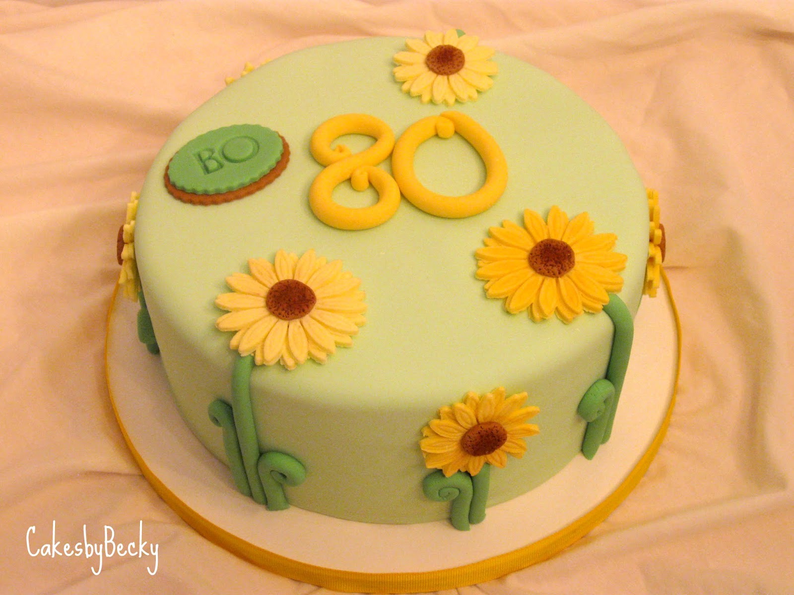 Cakes by Becky: Yellow Flower 80th Birthday Cake
