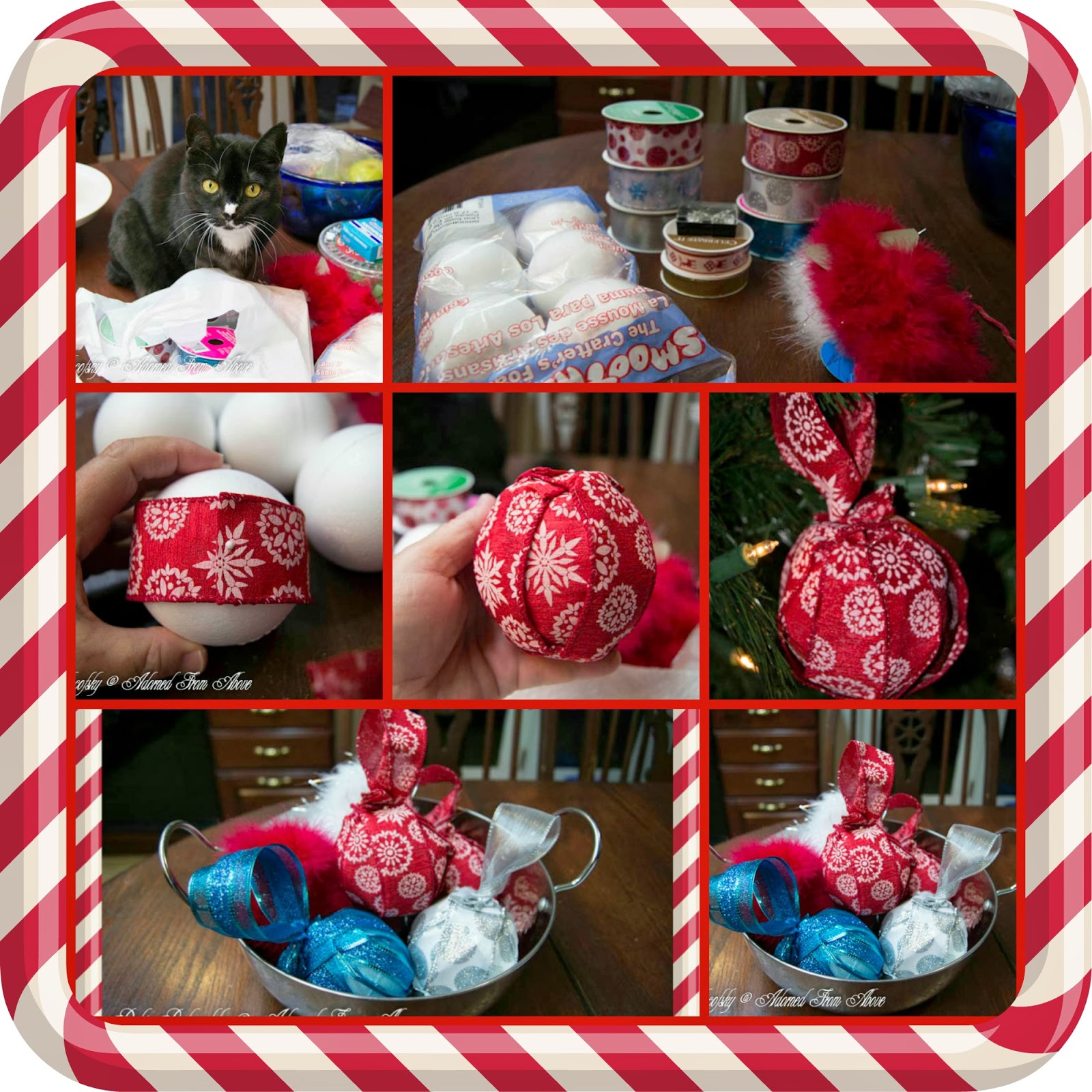 Adorned From Above: Ribbon and Feather Wrapped Ornaments