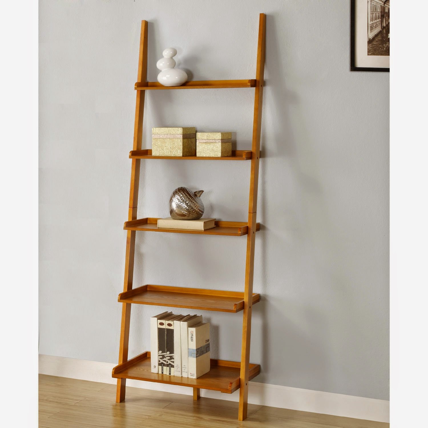 AtHomeMart Leaning Ladder Bookshelf in Oak Finish - My Private Blog
