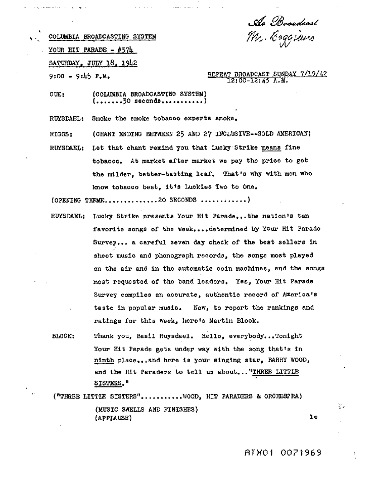 Martin Grams: Your Hit Parade: NBC in 1947