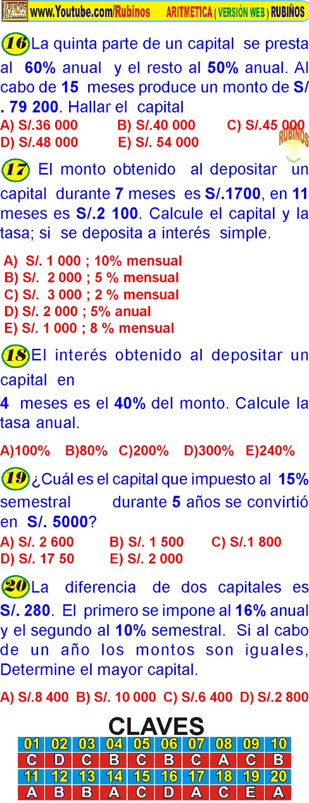 REGLA DE INTERÉS SIMPLE Y COMPUESTO EJERCICIOS RESUELTOS PDF